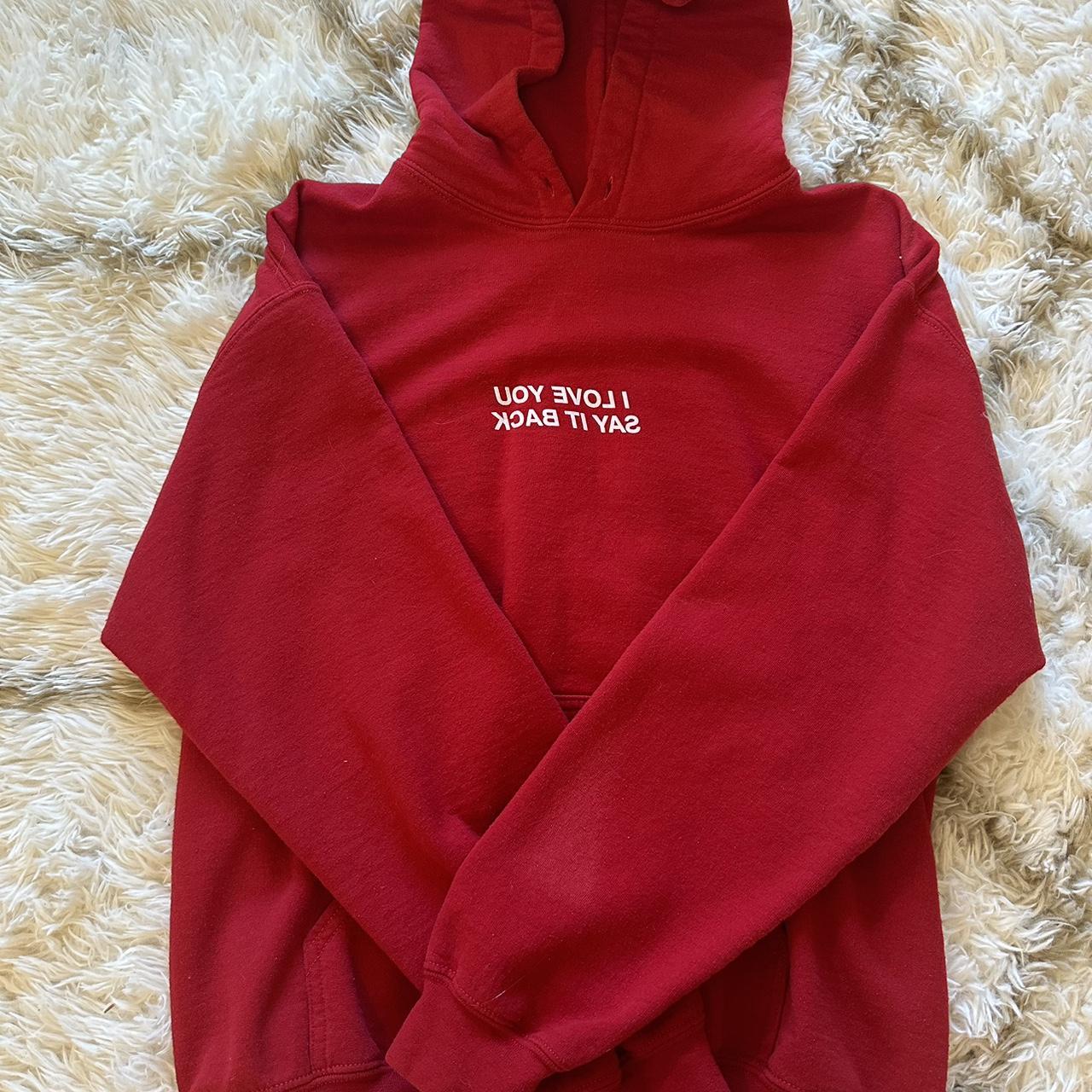 Red Lonely Ghost hoodie "I love you say it back"... - Depop