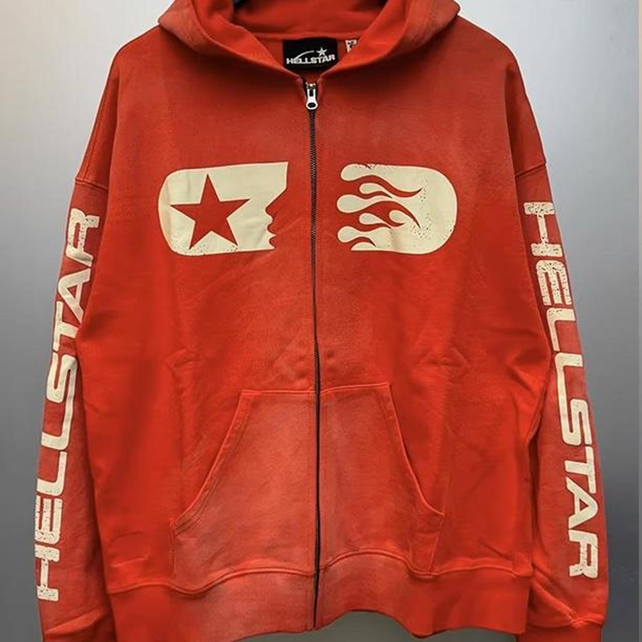 Hellstar red and white zip-up hoodie #streetwear... | Depop
