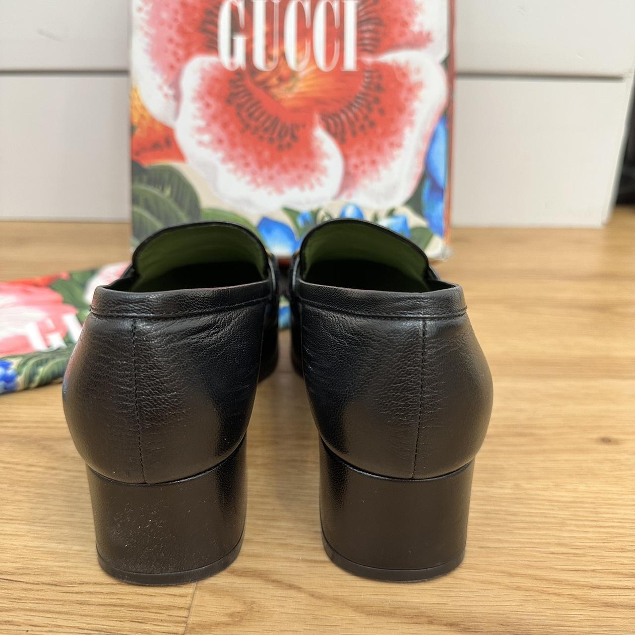 Gucci hard bottom heeled black leather loafers with... - Depop
