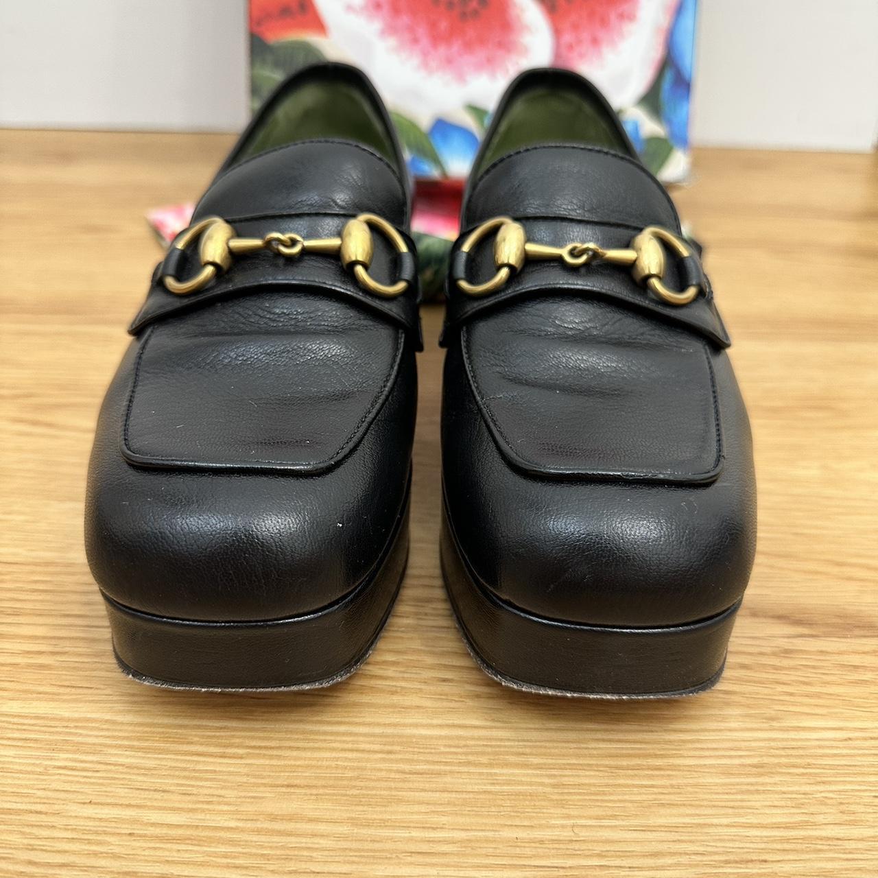 Gucci hard bottom heeled black leather loafers with... - Depop