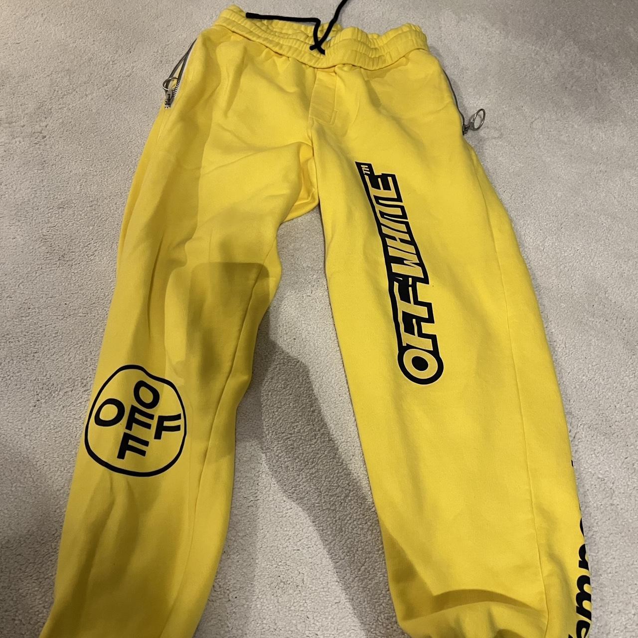 Off white yellow trackies perfect condition size M - Depop