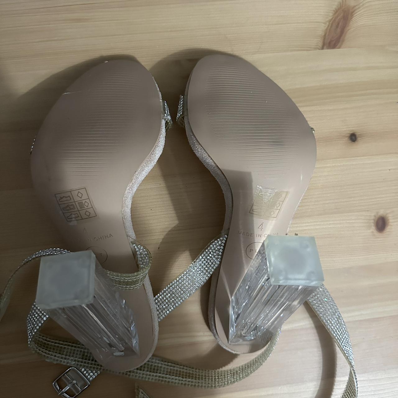 Nude Clear Block Heel Diamante Strap Sandal Uk 4 - Depop