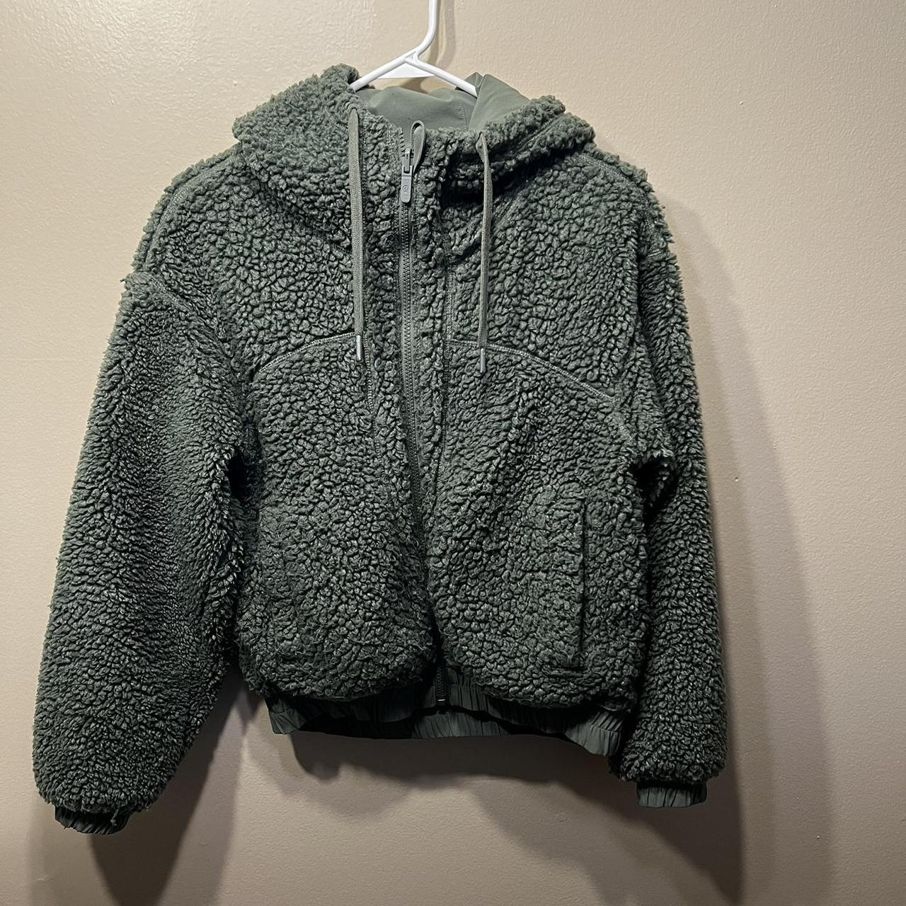 Lululemon Green Fuzzy Reversible Jacket size 6 - Depop