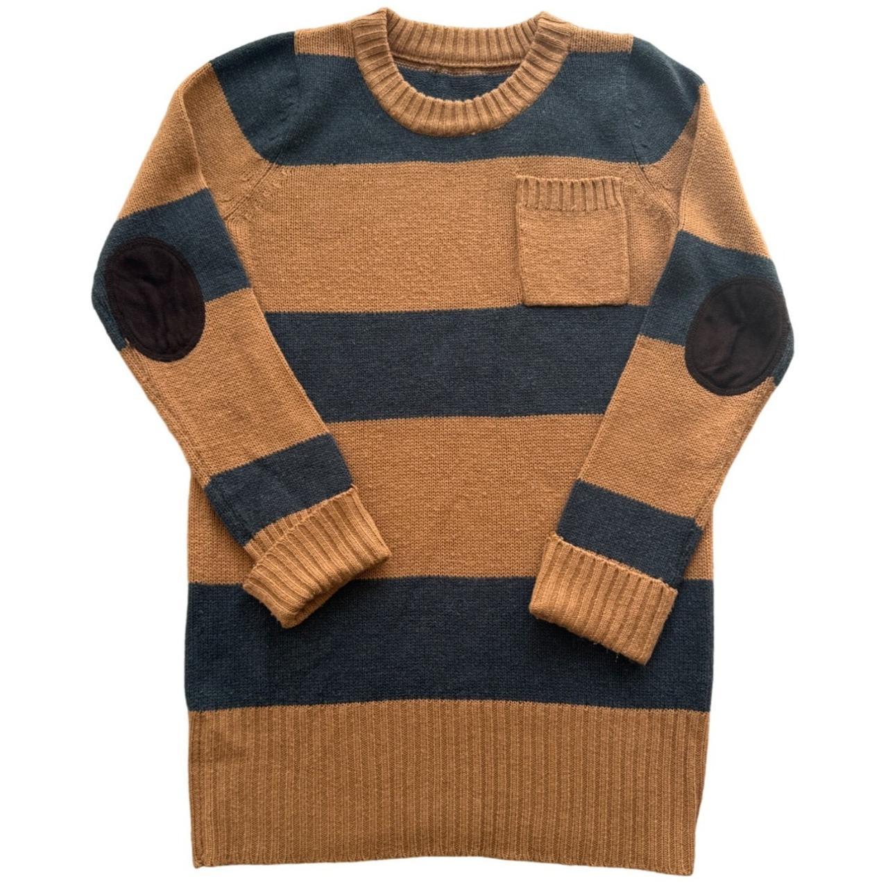 Grey and Tan bold stripe 2x2 ribbed bottom hem and... - Depop