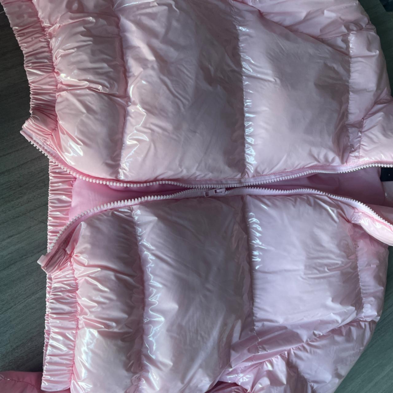 pink vinyl puffer coat - Depop
