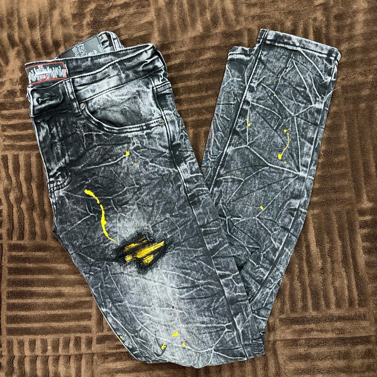 Denim city jeans Black with yellow ripped jeans - Depop