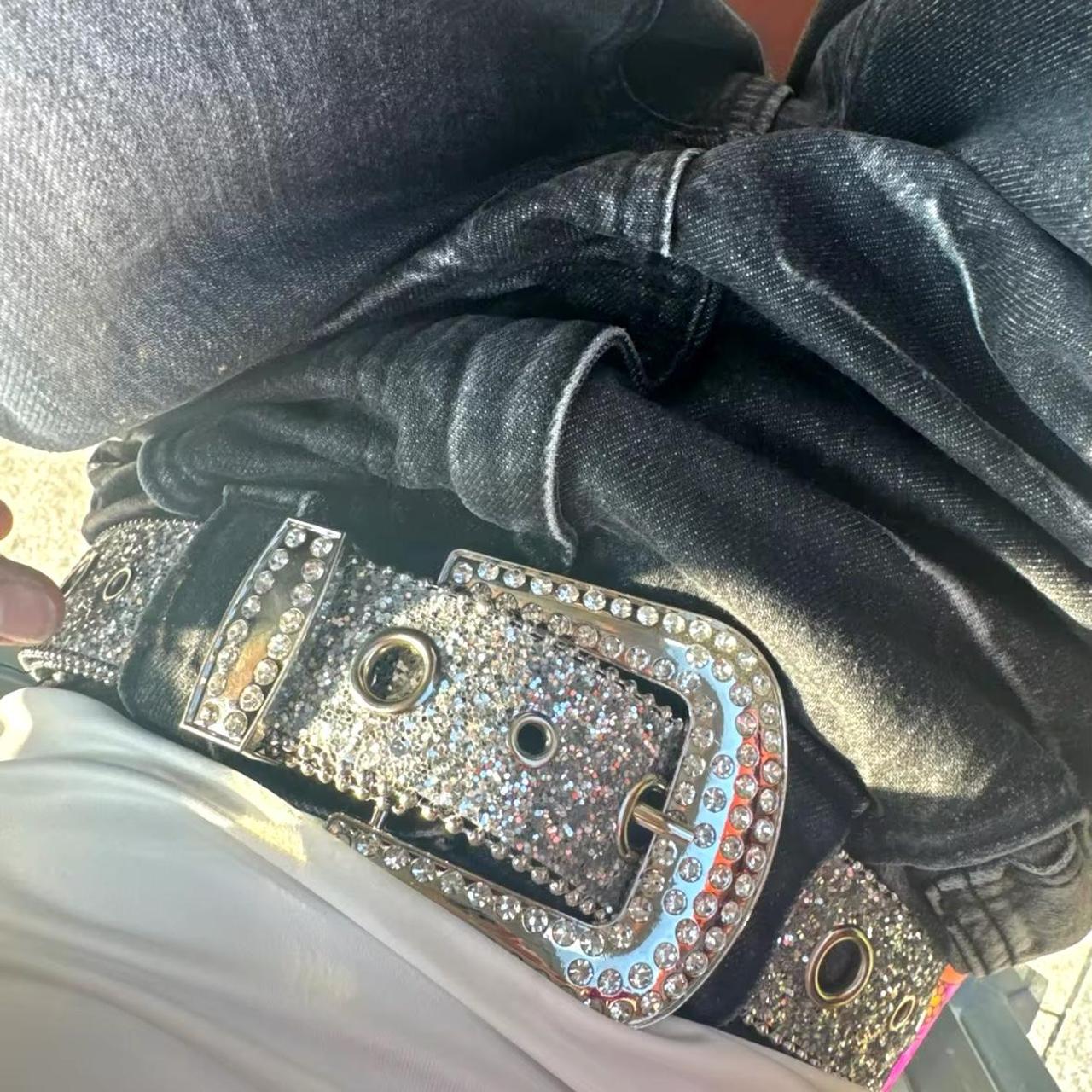 BB simon Black and silver rhinestone belt with... - Depop