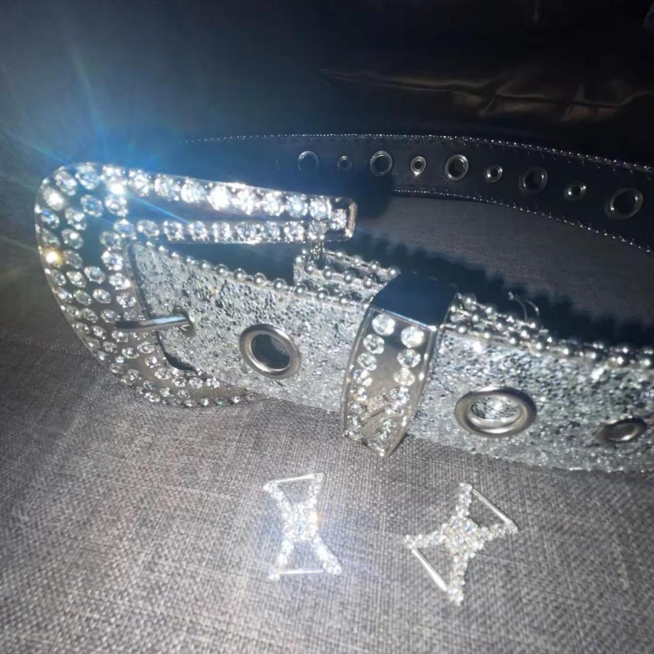 BB simon Black and silver rhinestone belt with... | Depop