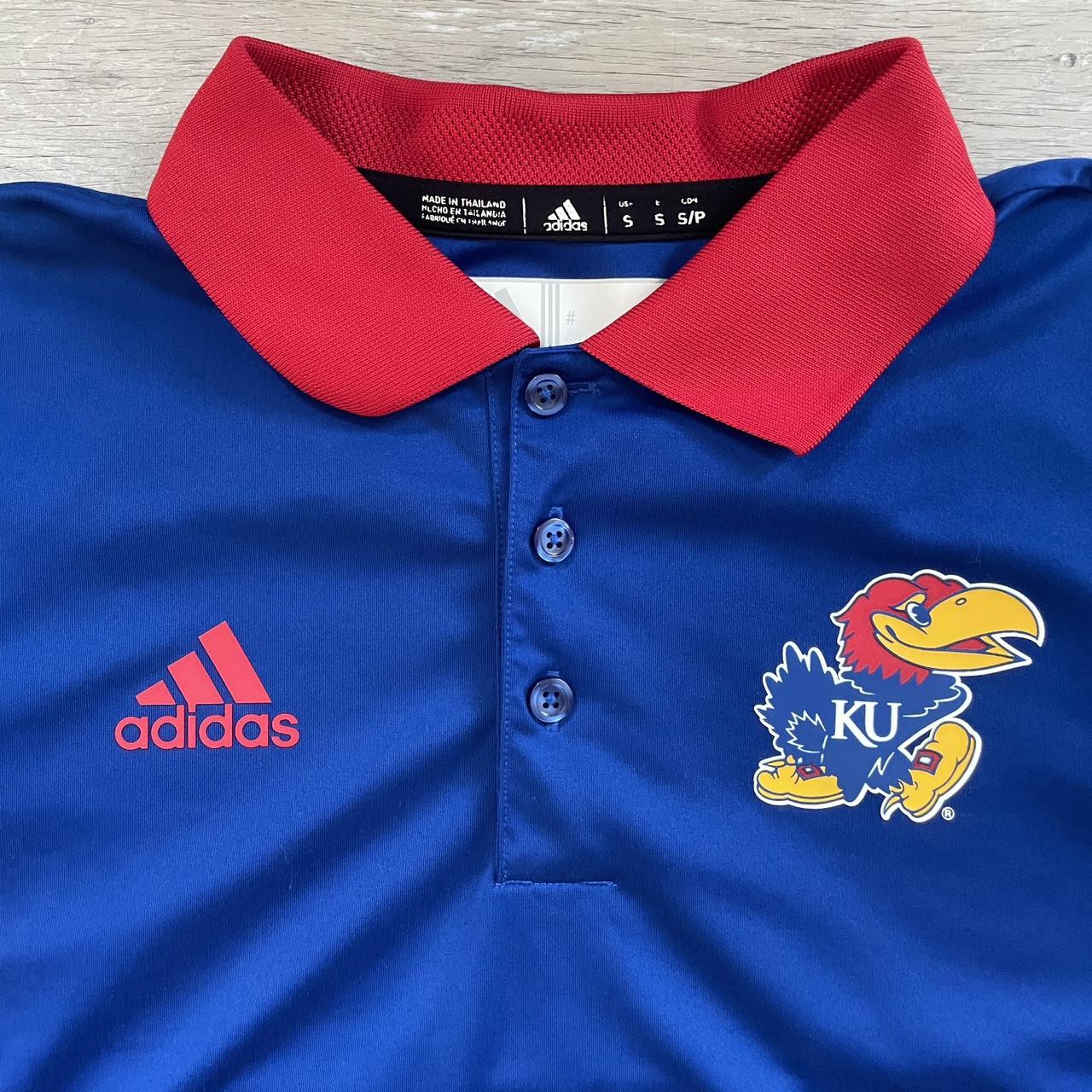 Adidas - Blue with Red Collar Kansas (KU) Jayhawks... - Depop