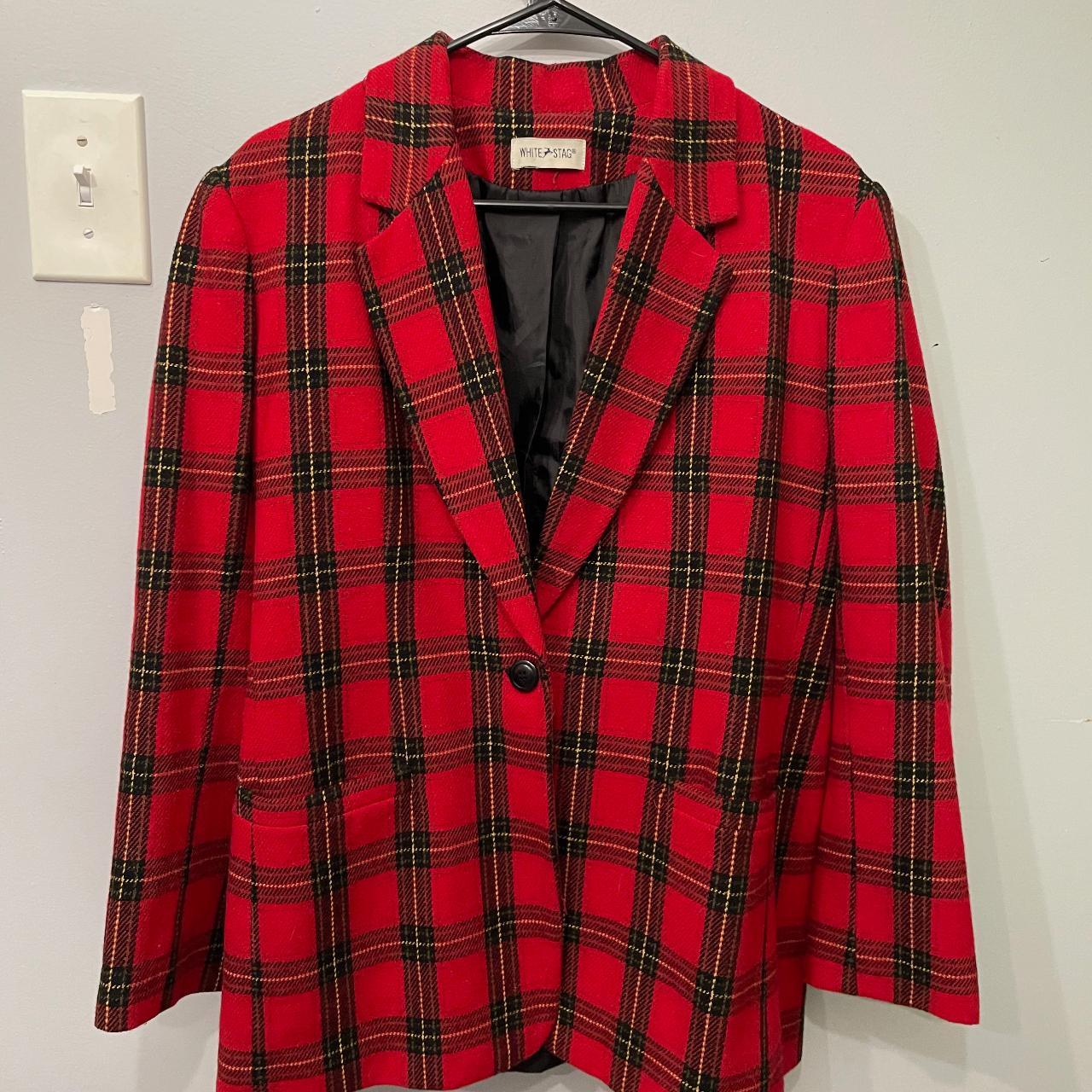Red Plaid White Stag tweed blazer Size unknown -... - Depop
