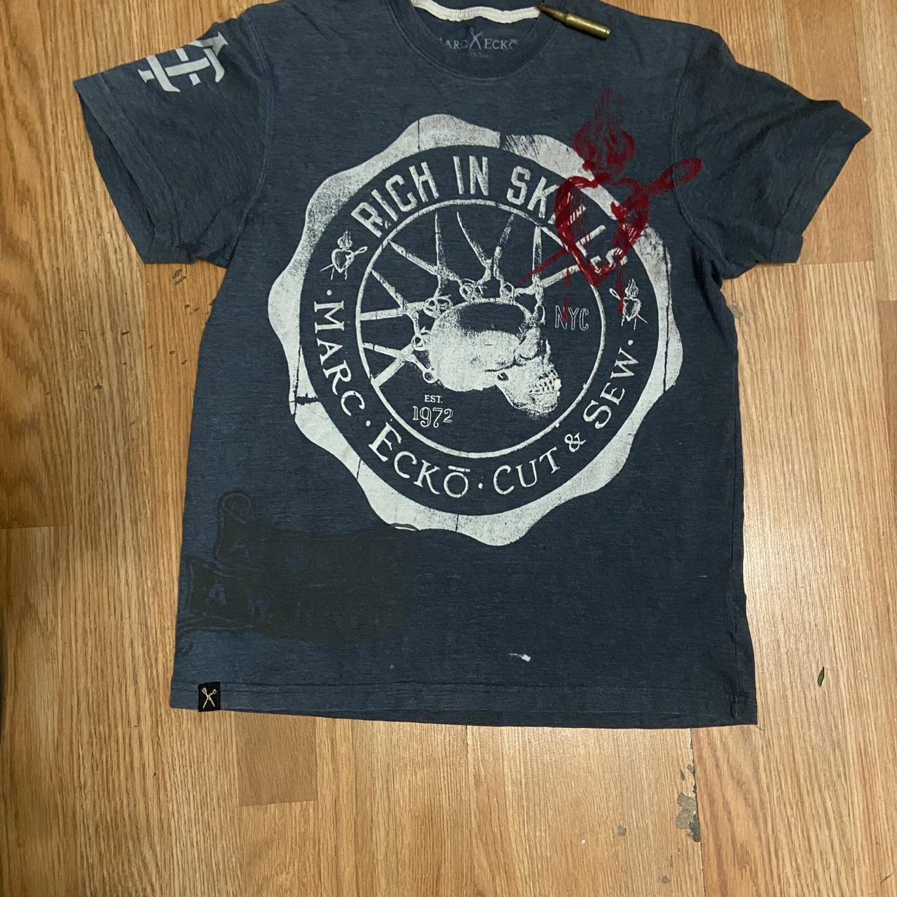 Marc Ecko navy blue tee with skull design #skater... | Depop