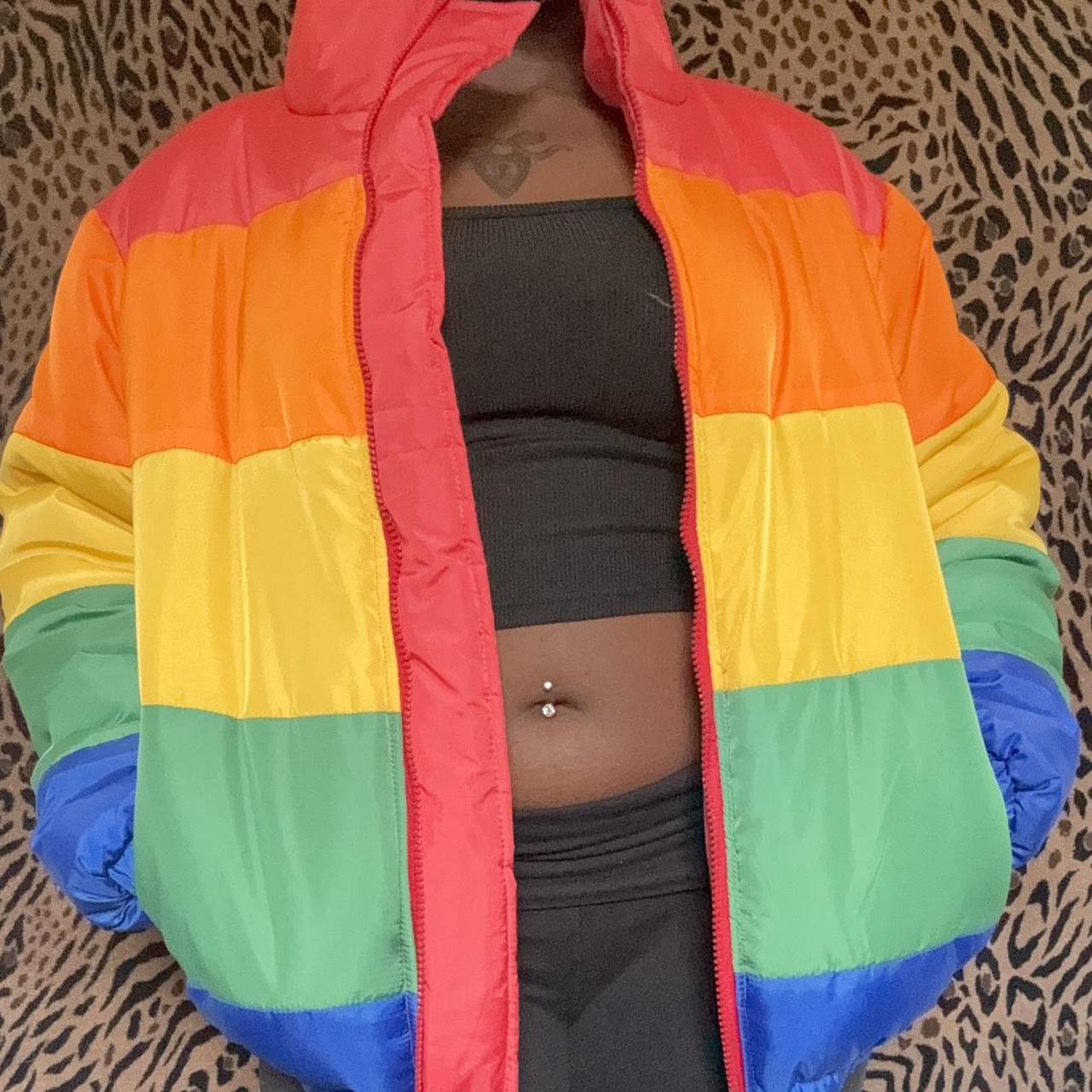 Rainbow puffer jacket, great for winter Size... | Depop