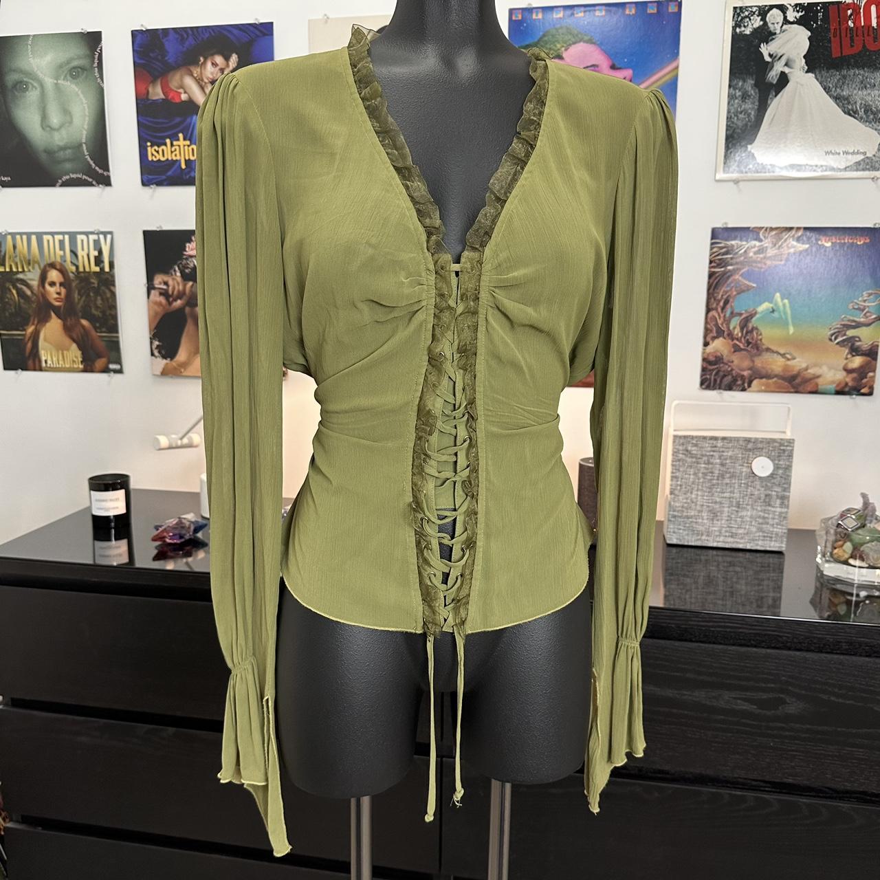 Bebe Women's Khaki Blouse | Depop