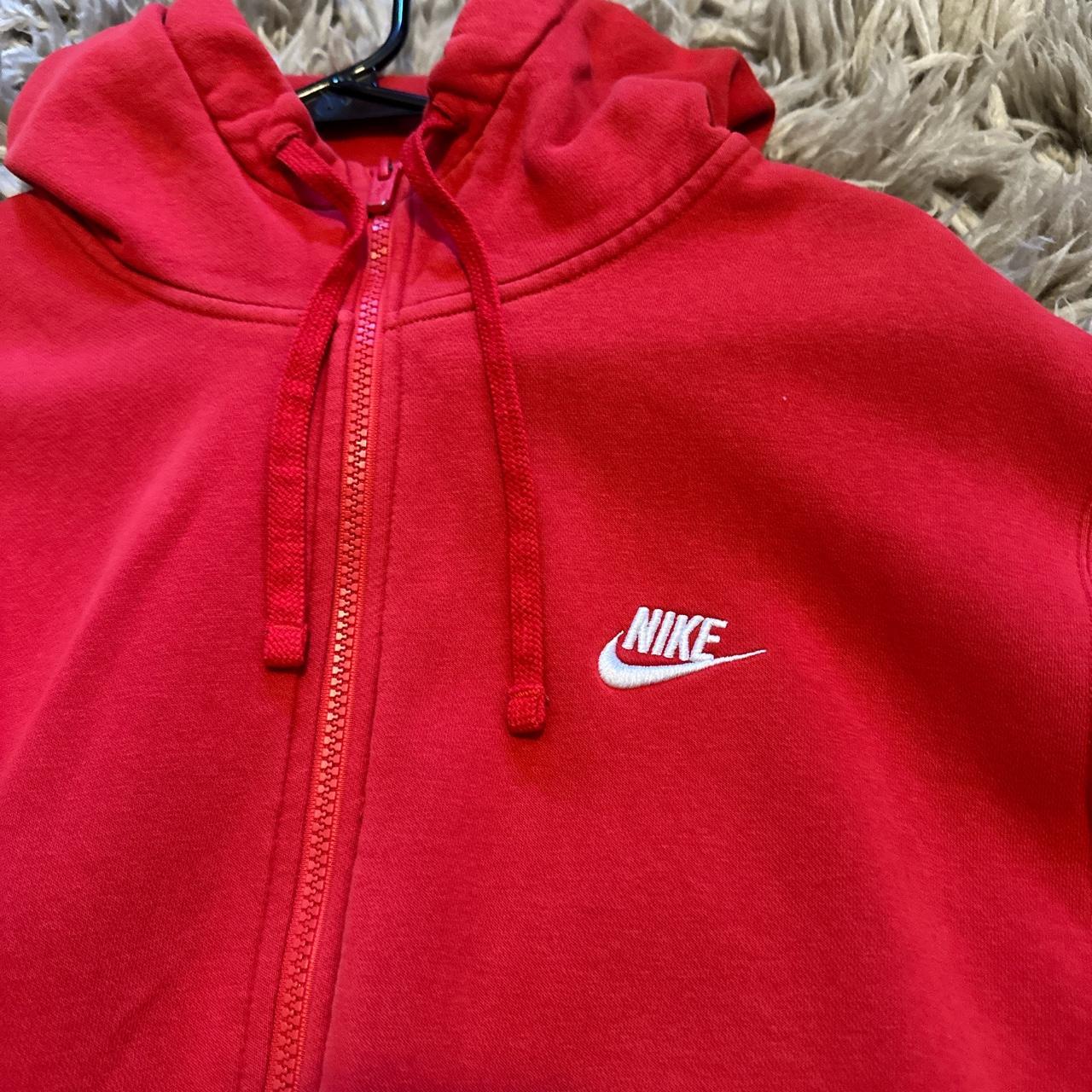 Red zip up Nike hoodie - Depop