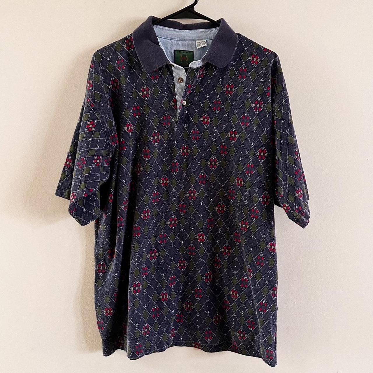 Size large Bugle Boy navy blue patterned polo - Depop