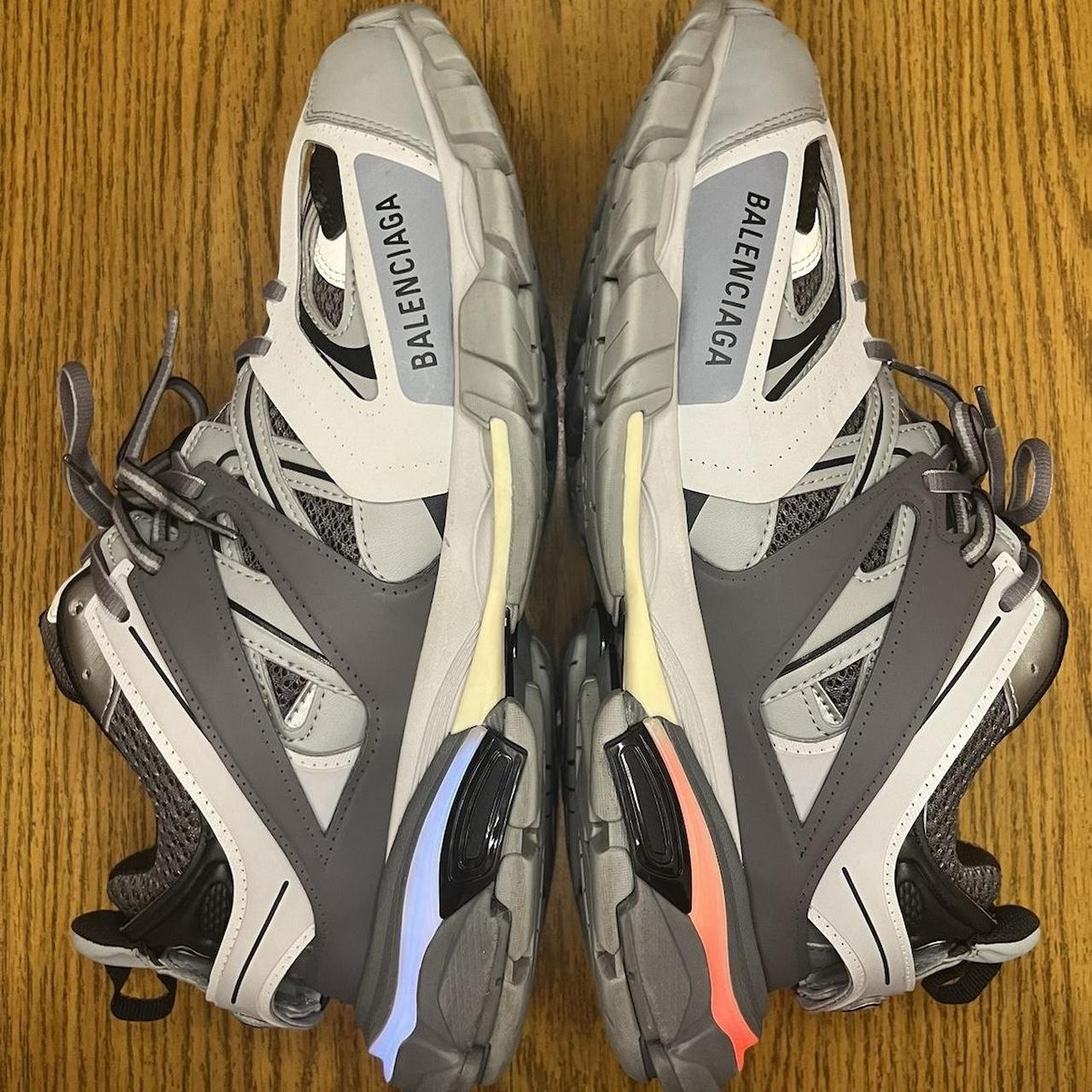 Grey and white led balenciaga track runners - Depop