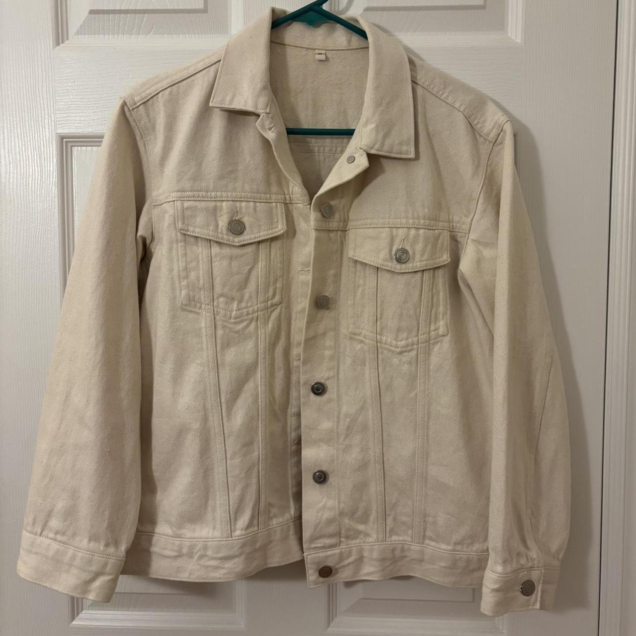muji jean jacket in a cream colour - size... - Depop