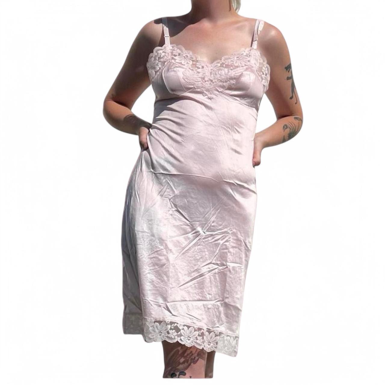 Cute baby pink lacey slip dress 🐣🌸💗 with lace trim... | Depop