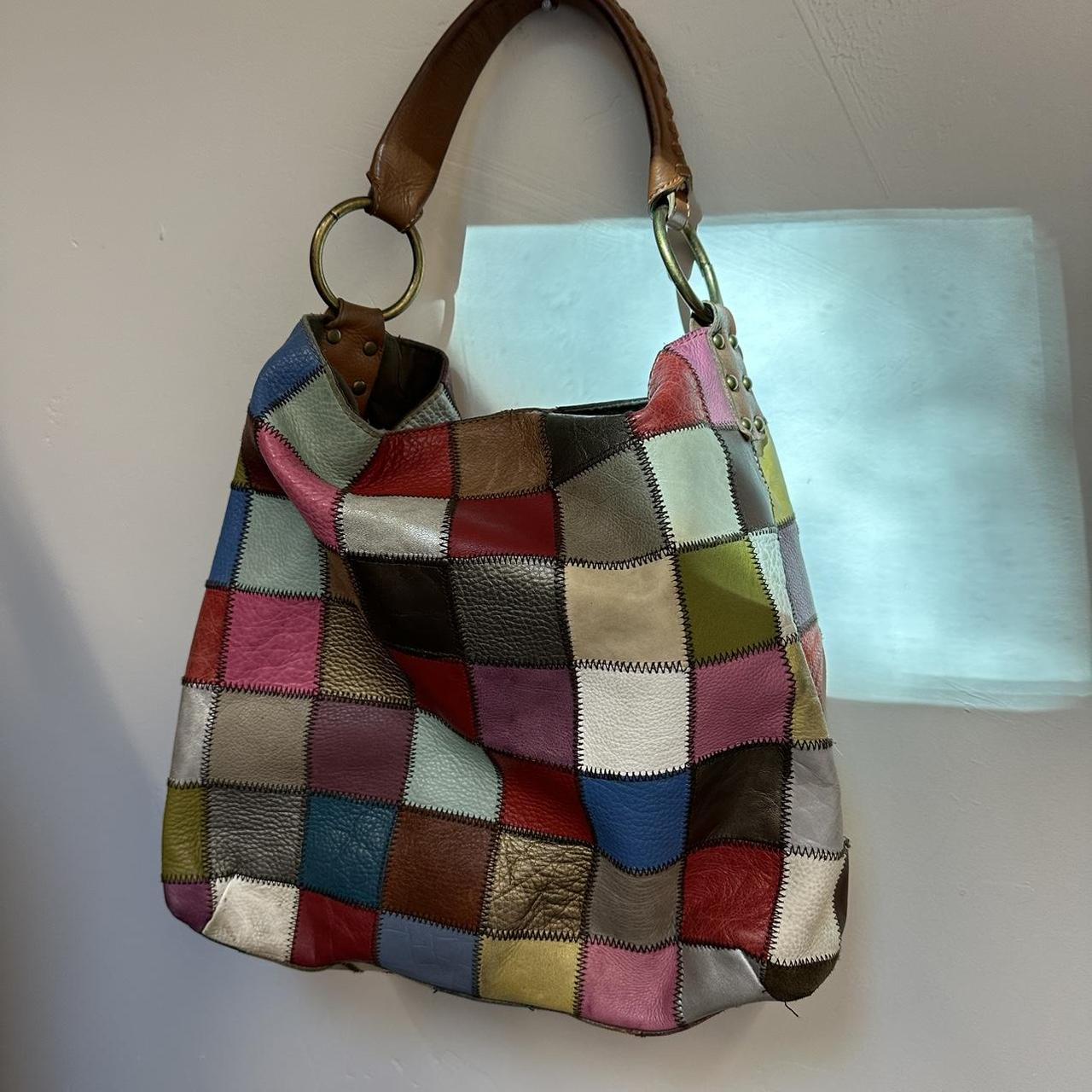 Multicolor patchwork tote purse Rings and weaved... - Depop