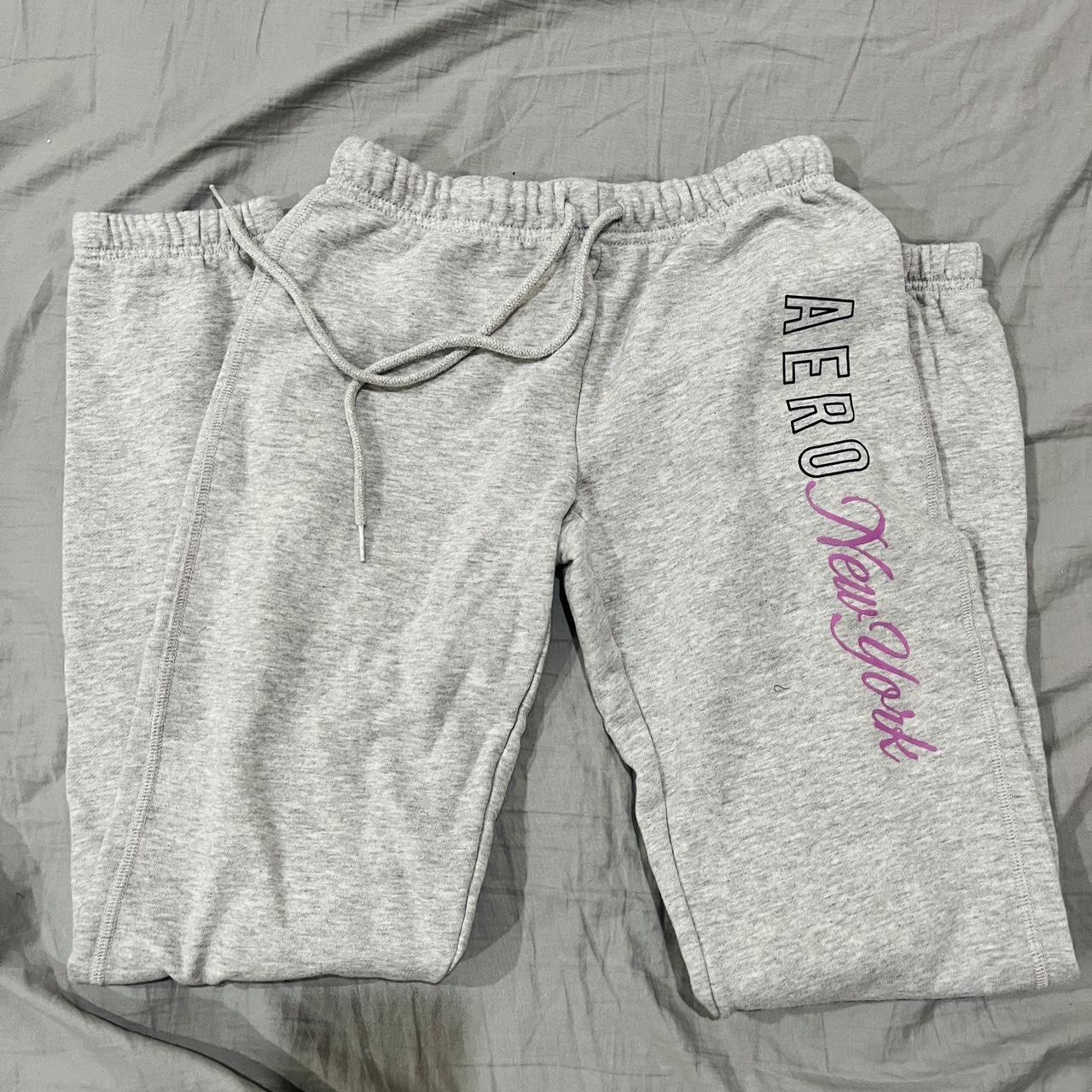 Aeropostale Great Sweatpants with Purple Font - Depop