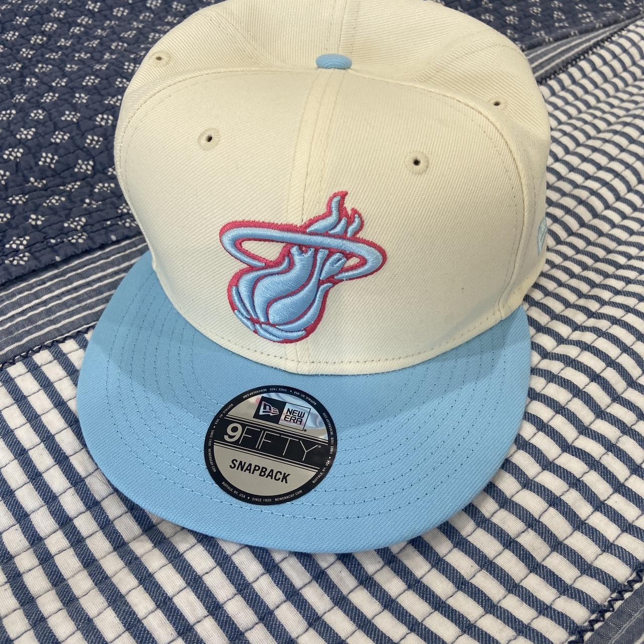 blue and beige miami heat vice snapback hat - Depop