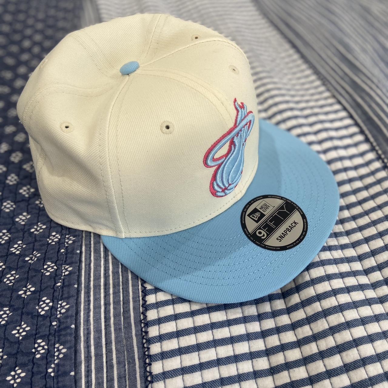 blue and beige miami heat vice snapback hat - Depop