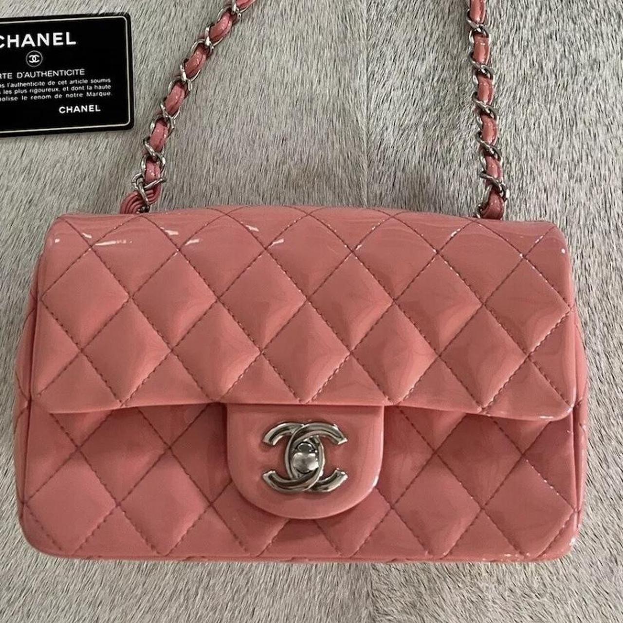 Chanel Pink Mini Flap Bag Quilted Patent Leather... - Depop