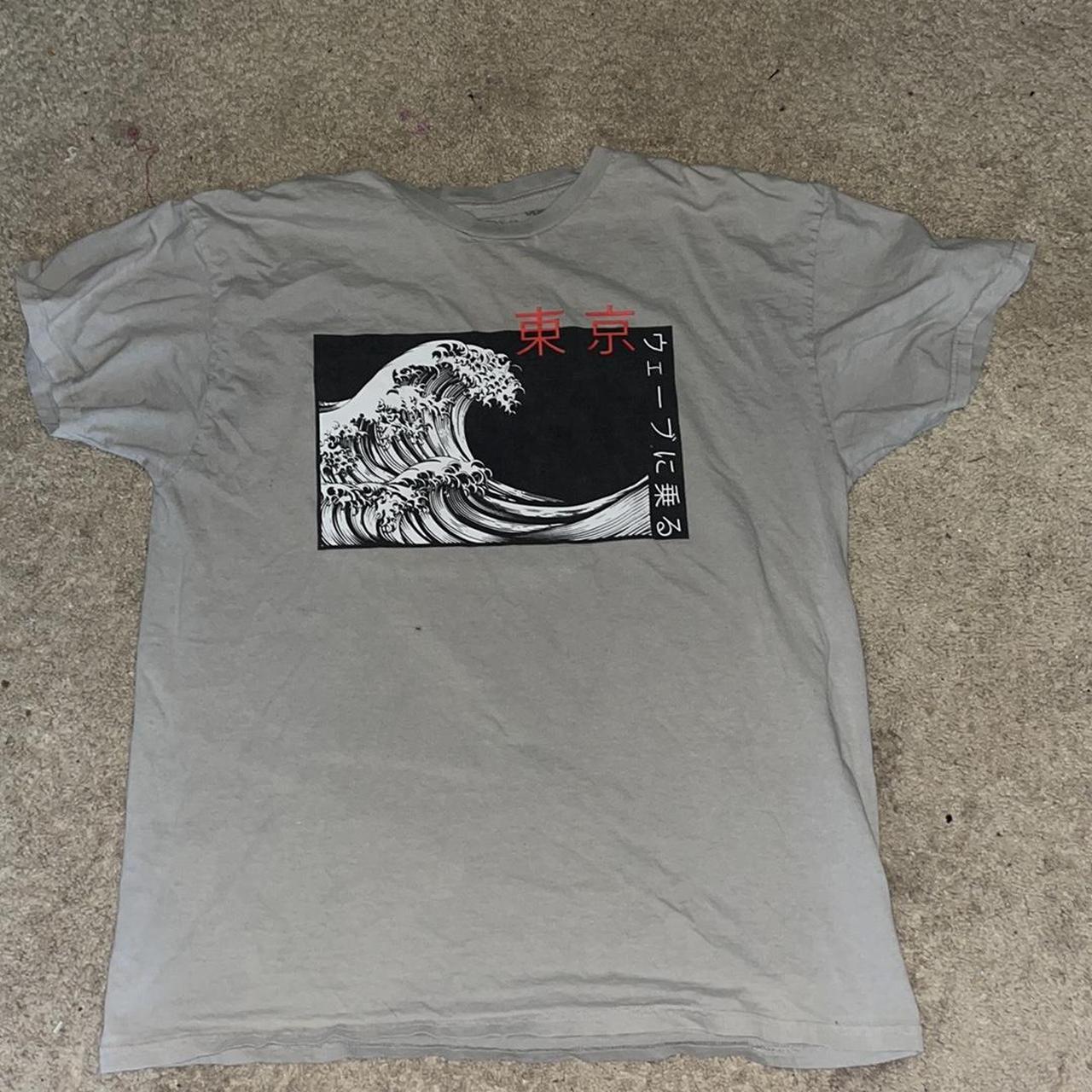 large grey Japanese wave shirt #Japanese #shirt... - Depop