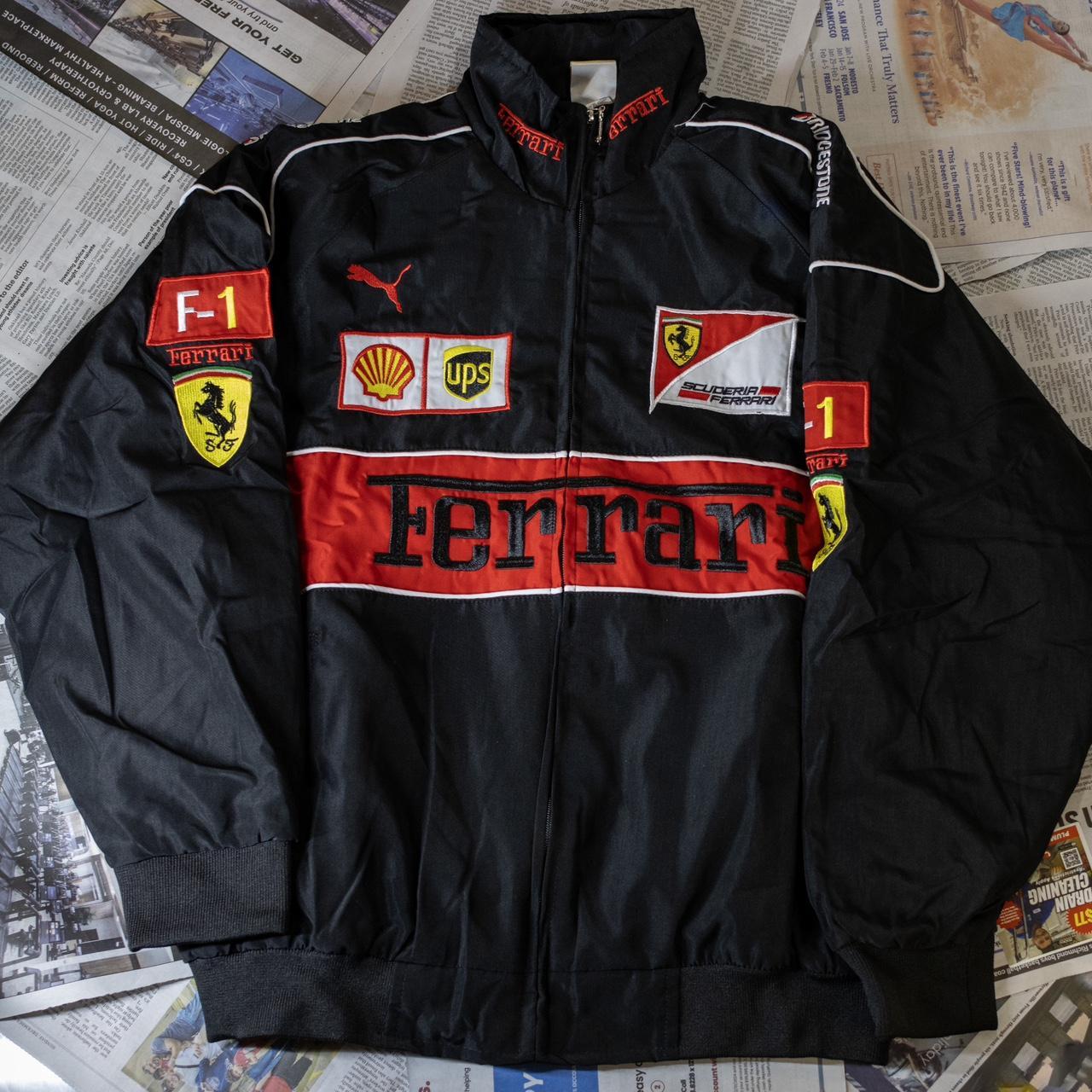 Black and red Ferrari windbreaker jacket with... - Depop