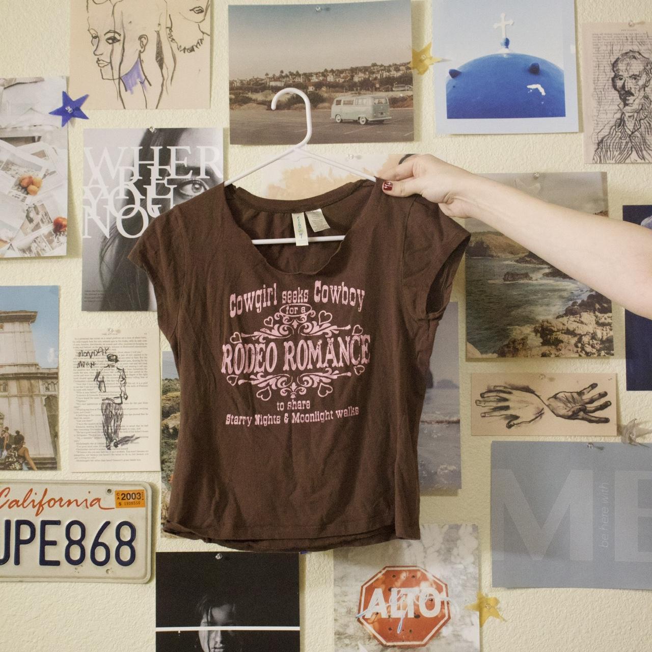 FISHBOWL raw hem brown baby tee cowgirl cowboy pink... - Depop