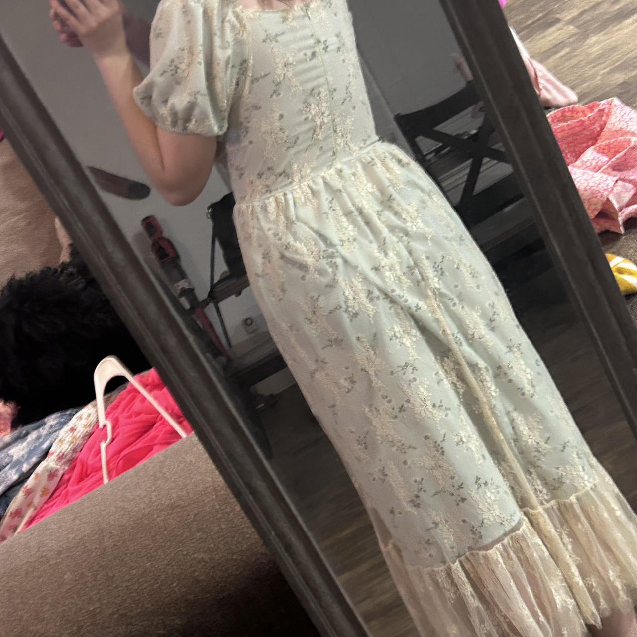 Simple cottage core pastel green and lace dress - Depop