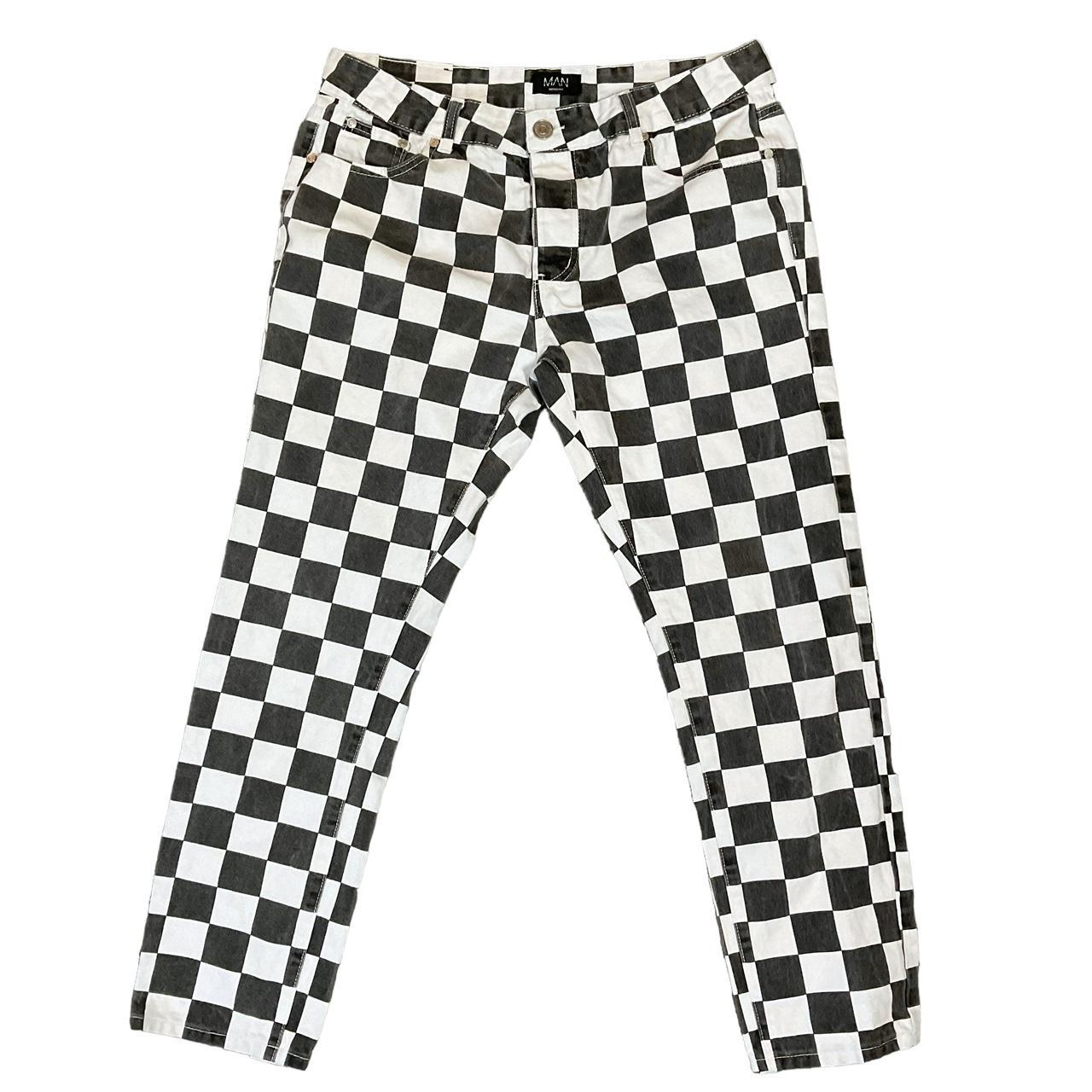 Boohoo Man Checkered Denim Jeans 34R scene emo - Depop