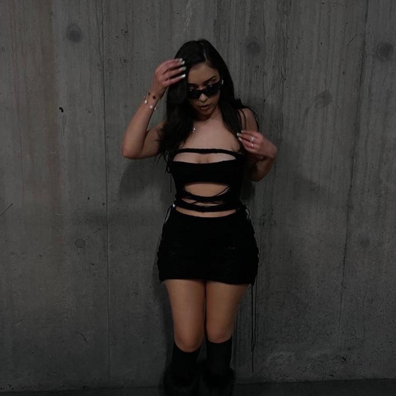 Black distressed cami top + skirt handmade by... - Depop