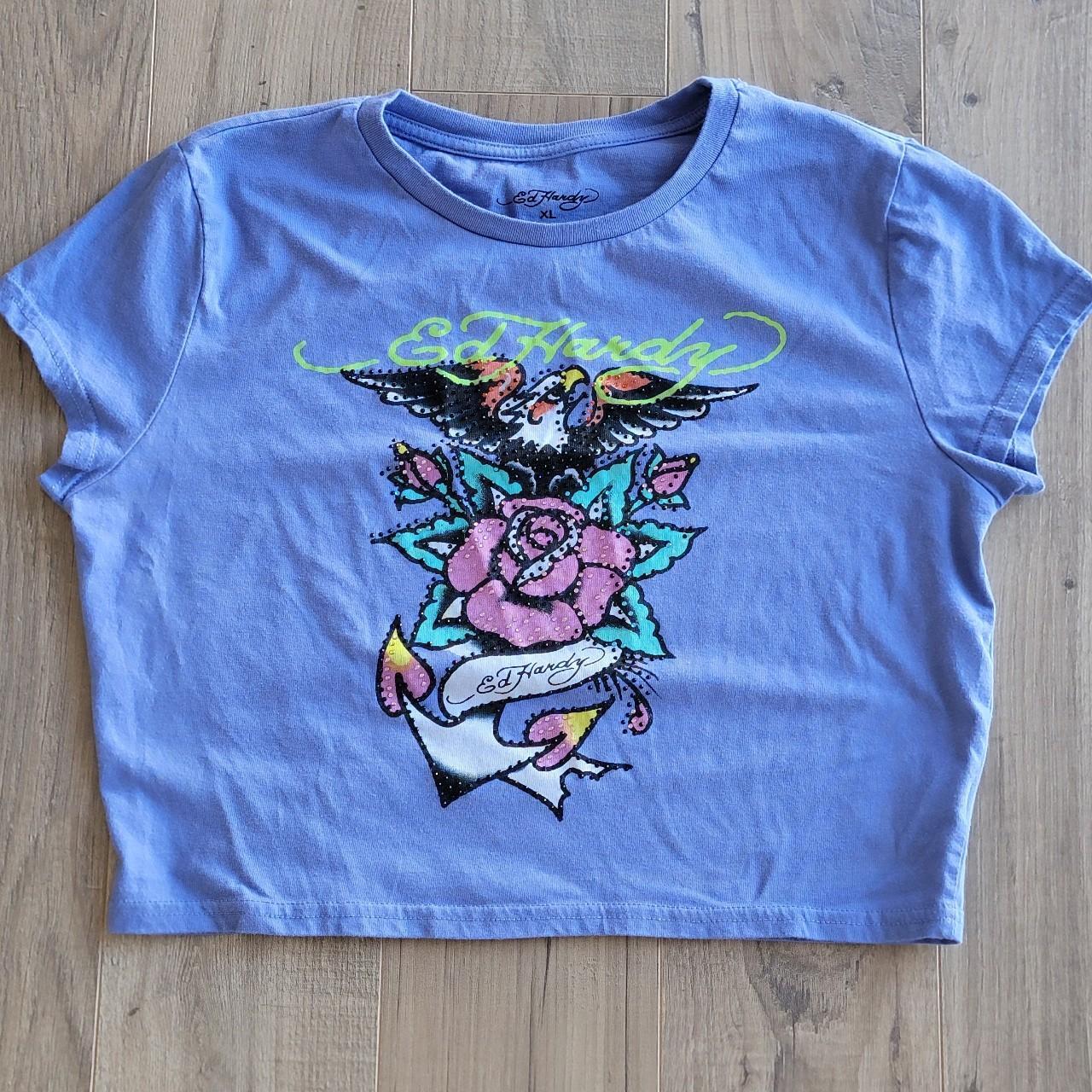 Ed Hardy eagle anchor baby tee Size XL Length... | Depop