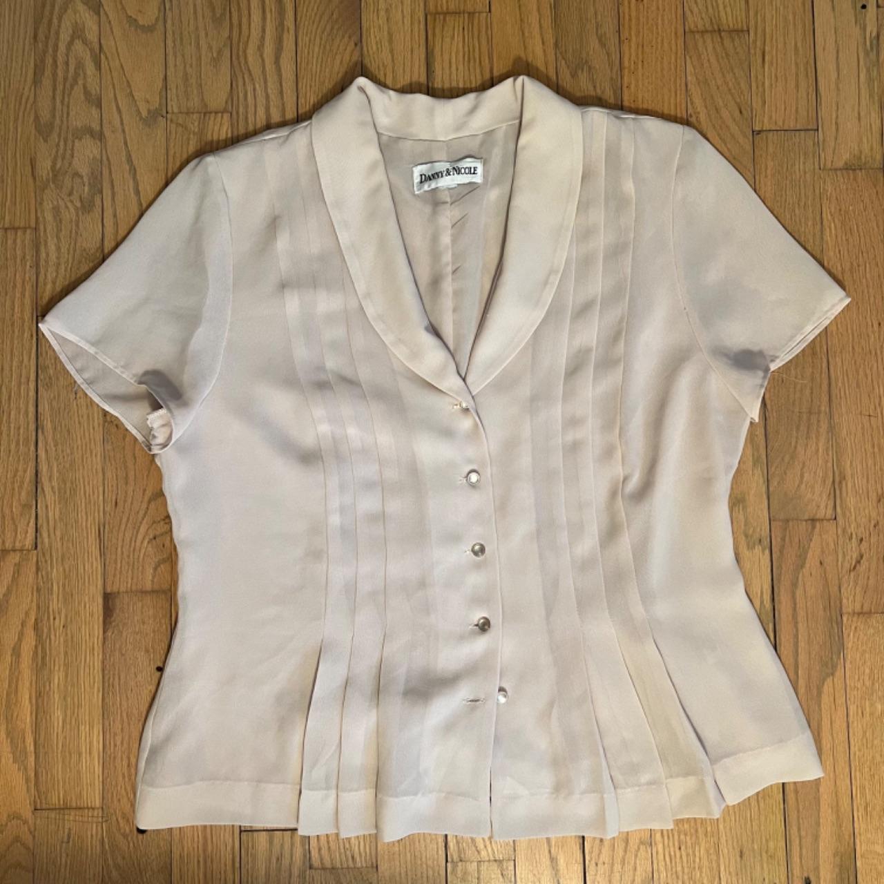medium 90's vintage cream button-up blouse #vintage... - Depop