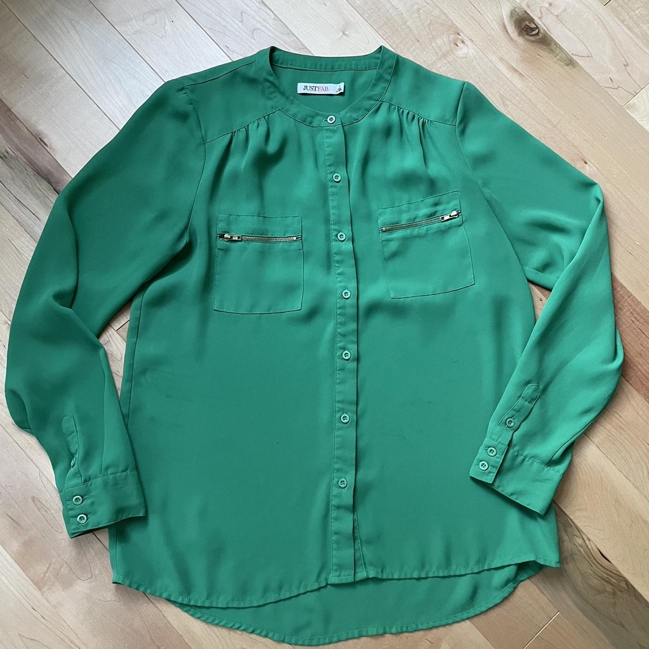 Emerald green button up blouse, Women's Size S,... - Depop