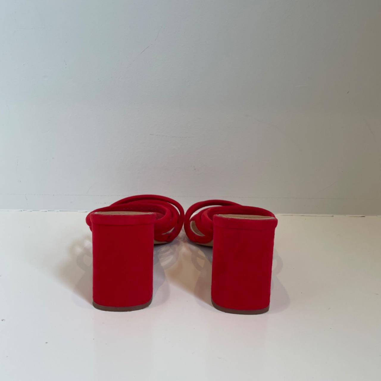 Red faux suede, Rubi mules. Size EU 39, 8cm heel.... - Depop