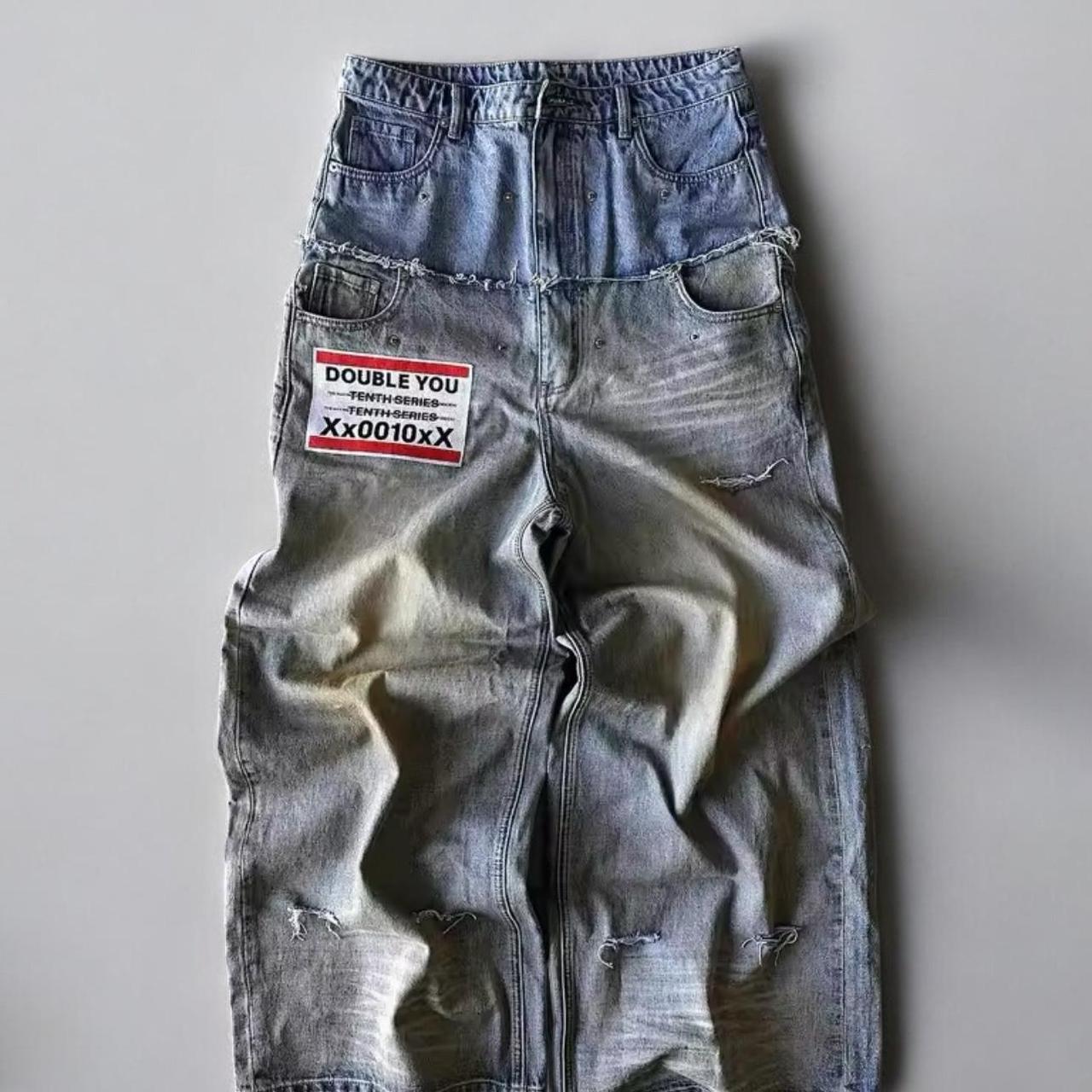 Double layered denim jeans distressed and faded ... | Depop