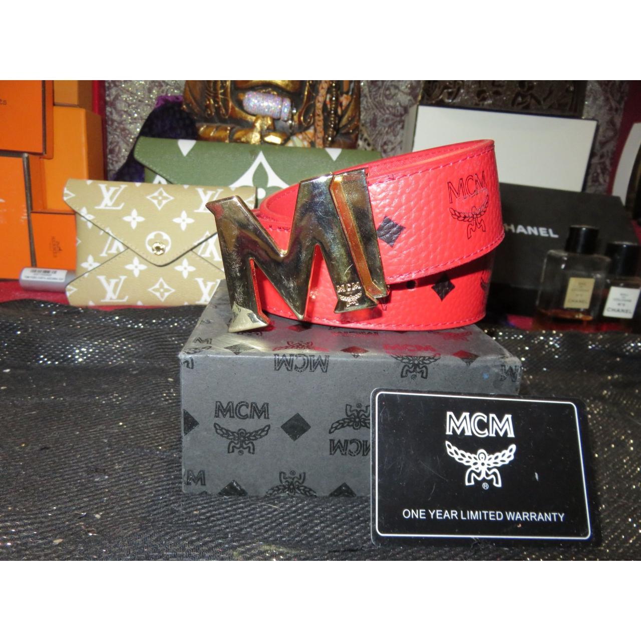 MCM red leather reversible belt size 120... - Depop