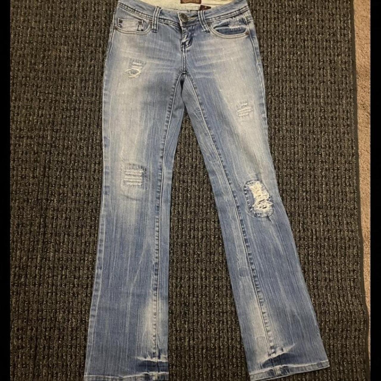 Y2K ZD LOW-RISE BOOTCUT RIPPED FADED FLARE JEANS... - Depop