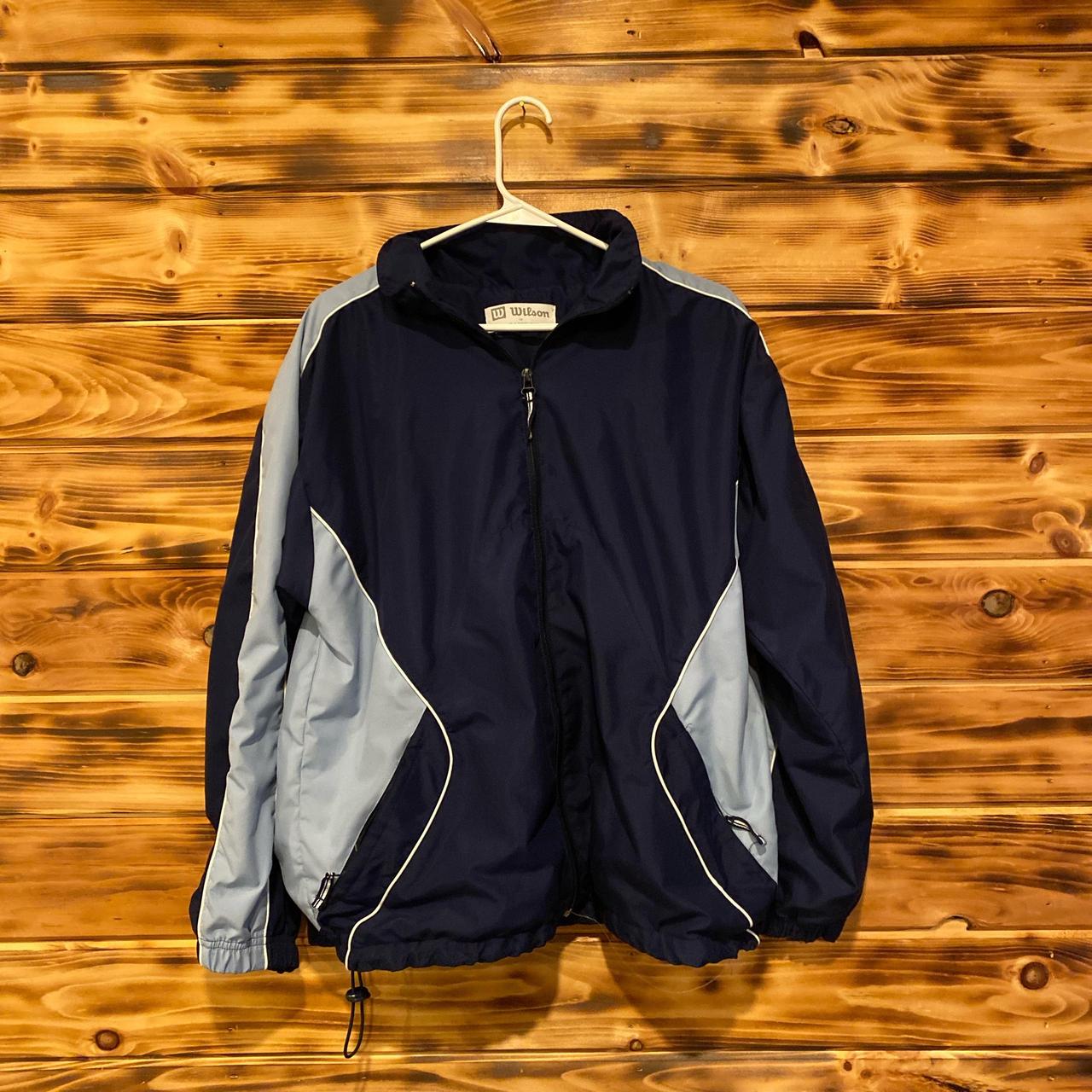Y2K vintage Navy and baby blue Wilson windbreaker... - Depop