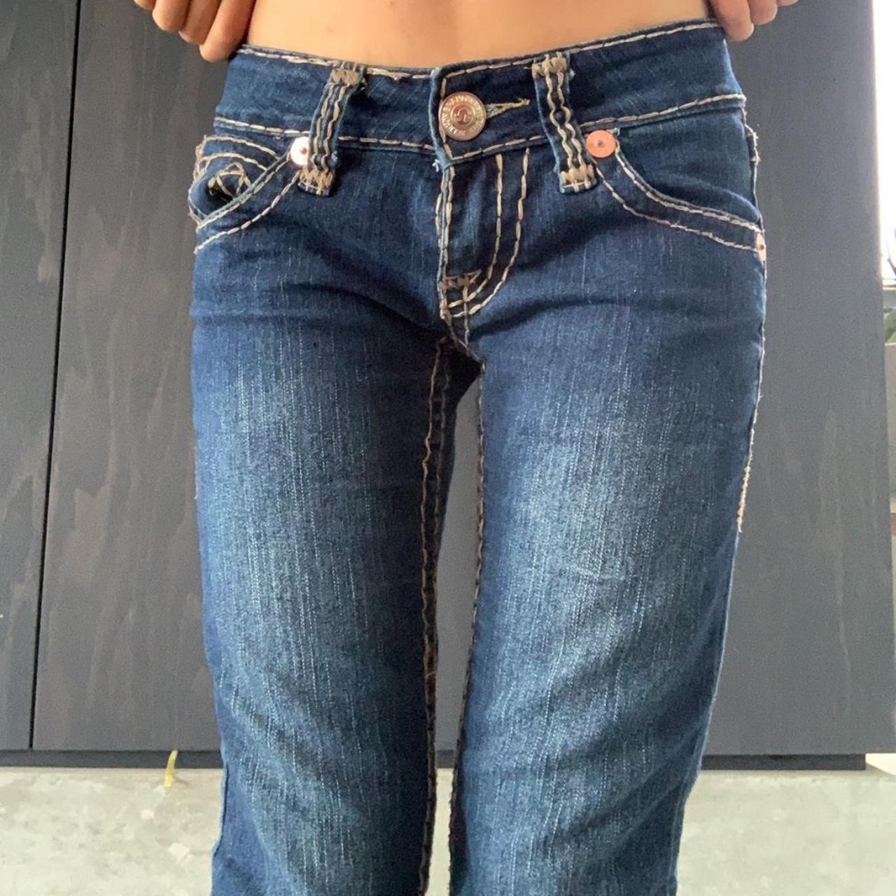 Low-rise blue True Religion jeans with cute back... - Depop