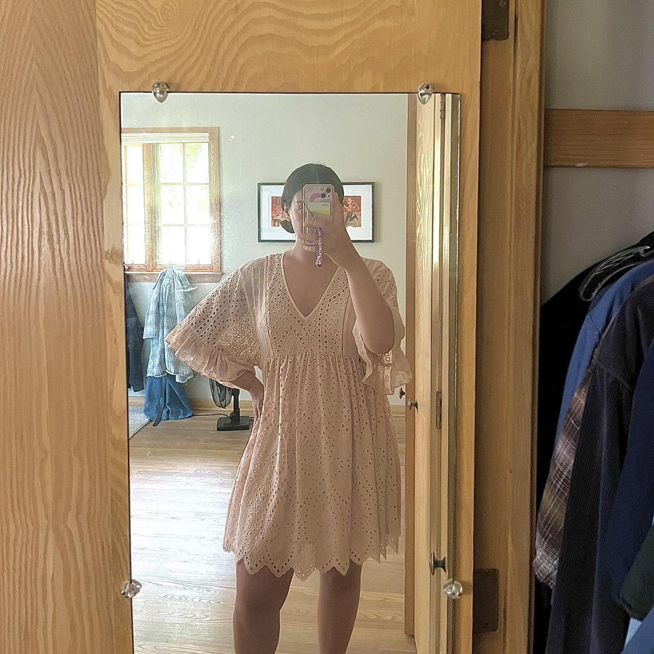 Gorgeous light pink eyelet coquette mini dress size... - Depop