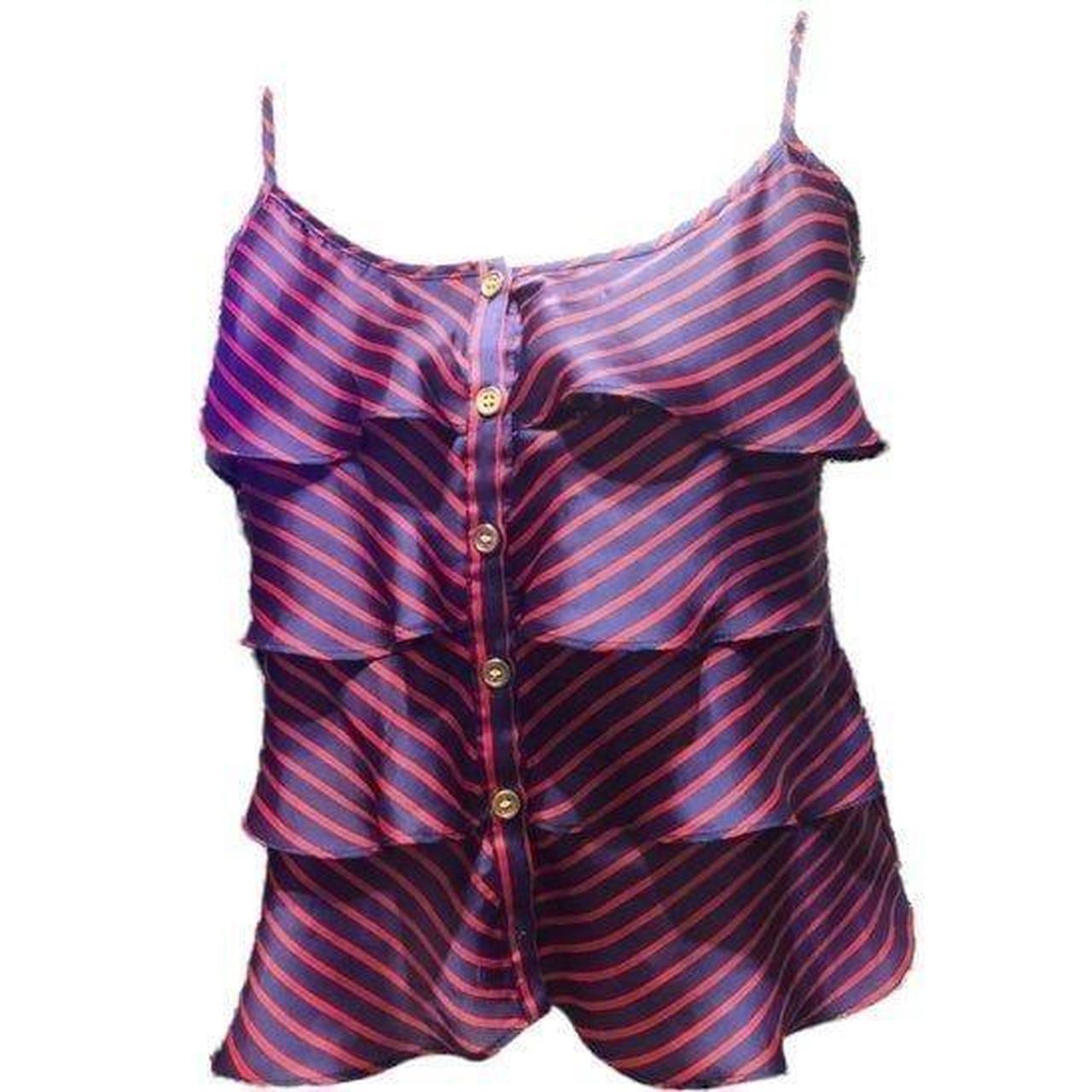 Forever 21 ruffles layer satin stripes ted blue Top... - Depop