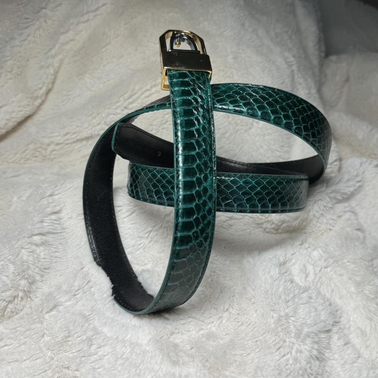Emerald green genuine leather snake skin belt - Depop