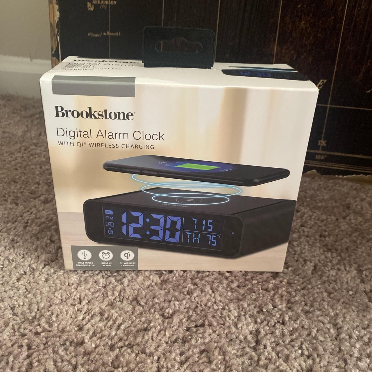 Black Brookstone digital alarm clock with QI... | Depop