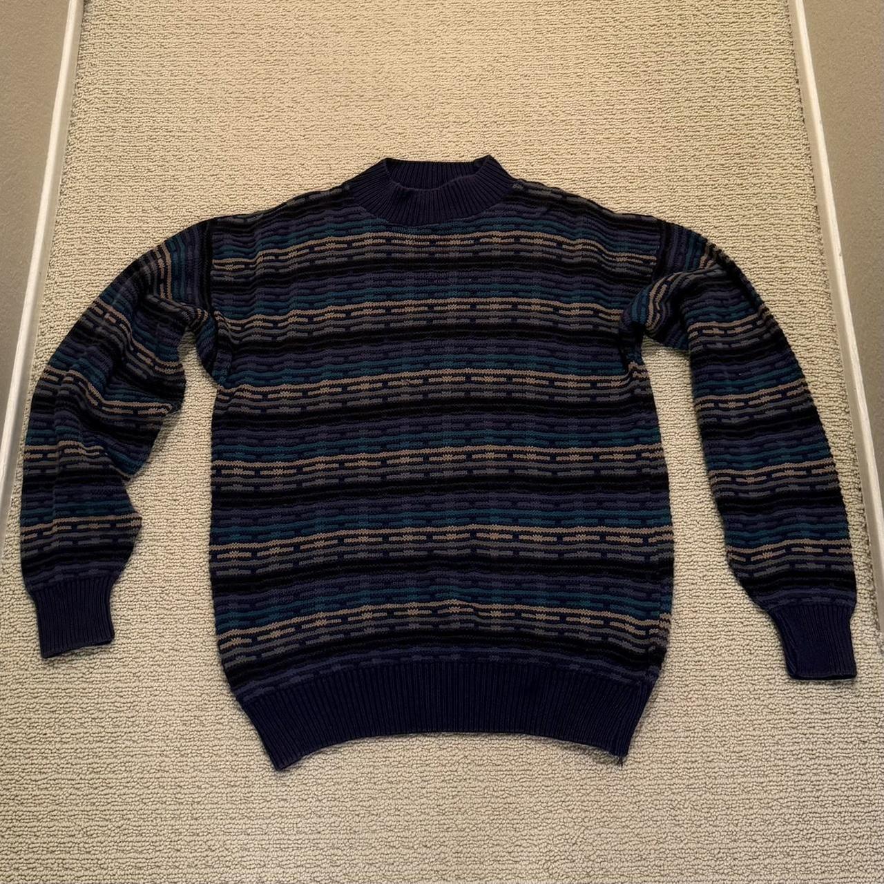 Ron Chereskin 1990 Blue Textured Knit Sweater Flaws... | Depop
