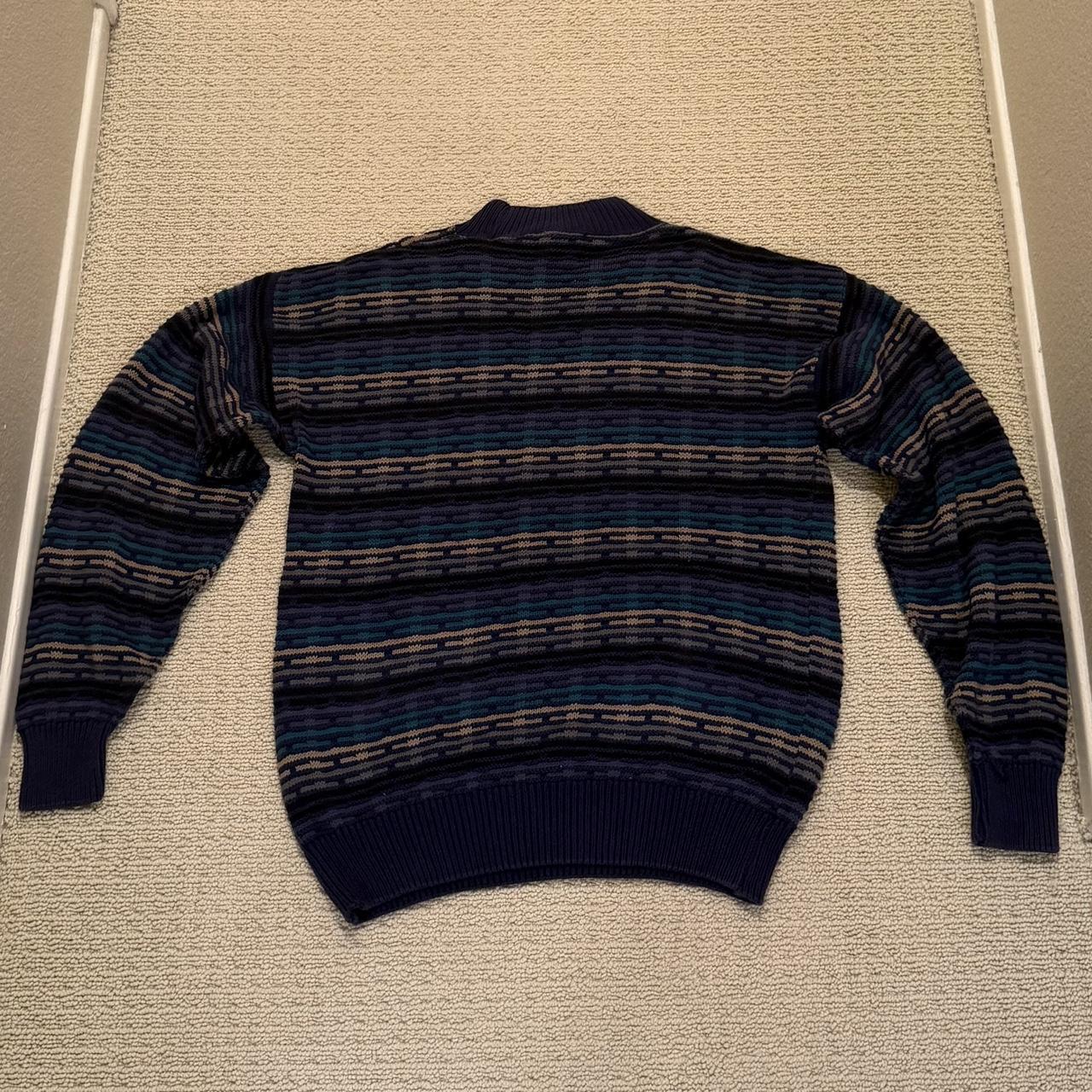 Ron Chereskin 1990 Blue Textured Knit Sweater Flaws... | Depop