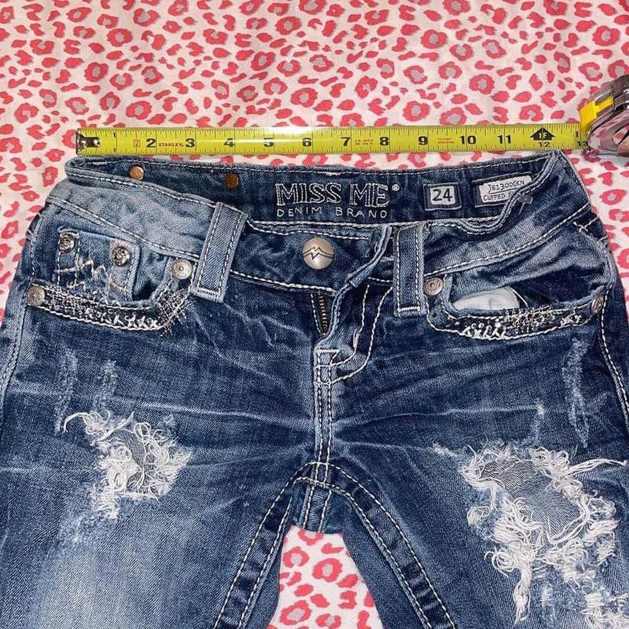 Distressed low rise miss me jeans 12" waist, size 24 - Depop