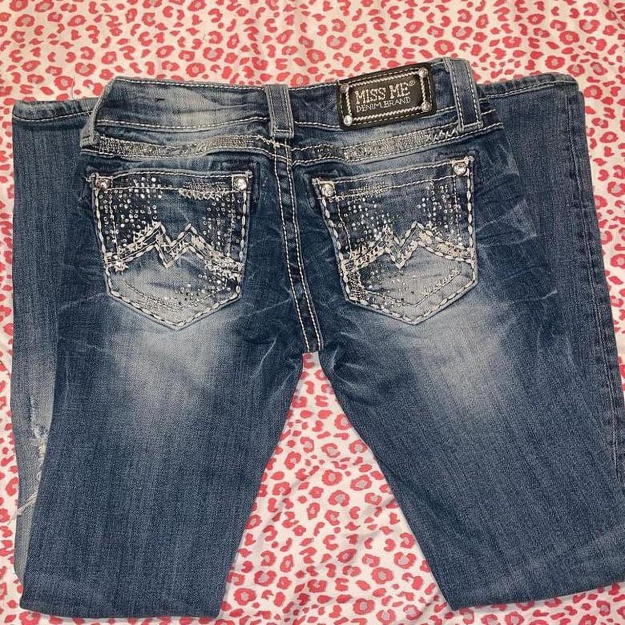 Distressed low rise miss me jeans 12" waist, size 24 - Depop